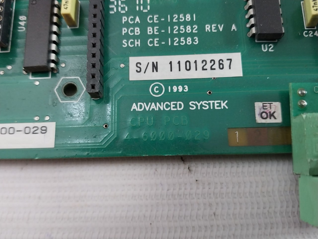 Advanced Systek 4-6000-029 Printed Circuit Board Cpu Be-12582 Rev A ...