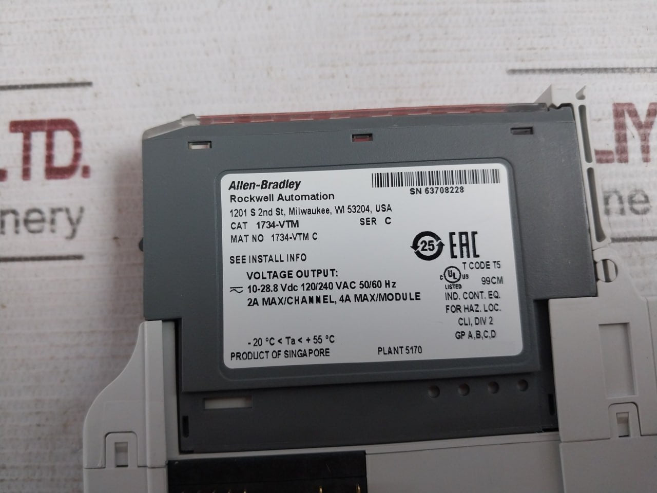 Allen-bradley 1734-vtm Voltage Terminal Module 120/240 Vac 50/60Hz Ser ...