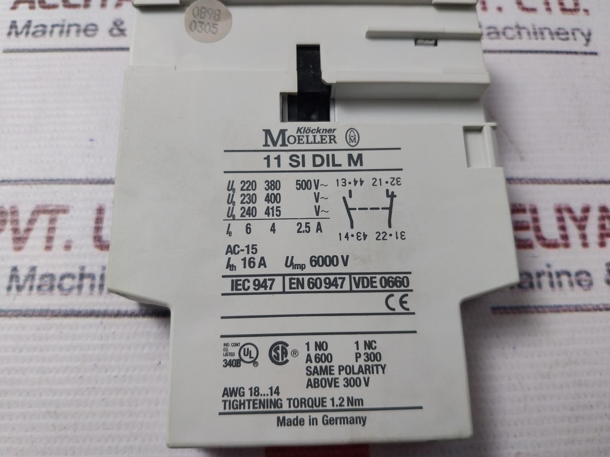 Klockner Moeller 11 Si Dil M Auxiliary Contact Block – Aeliya Marine Tech®
