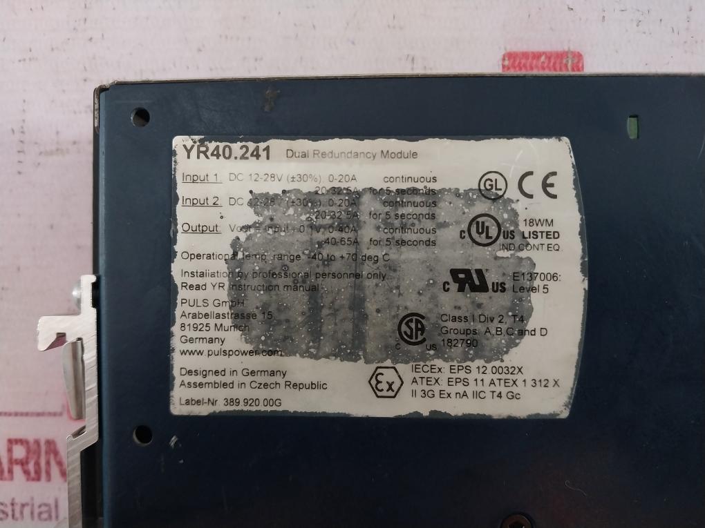 Puls Yr40.241 Dual Redundancy Module Dc 12-28V (±30%) 0-20A Continuous ...