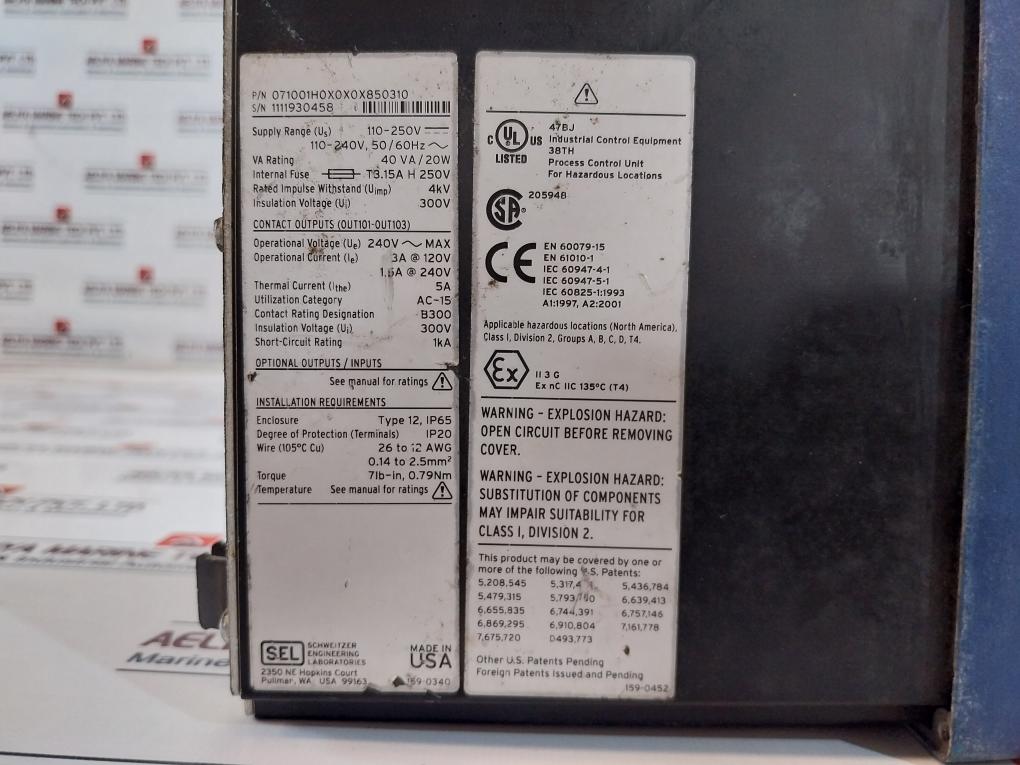 Schweitzer Engineering Laboratories SEL-710 Motor Protection Relay 110 ...