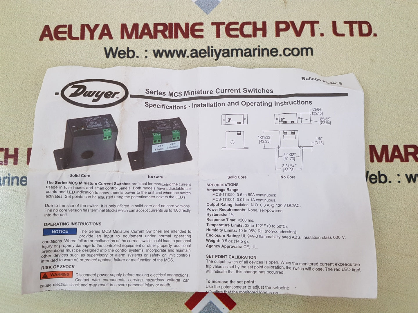 Dwyer mcs-111001 ac current switch – Aeliya Marine Tech