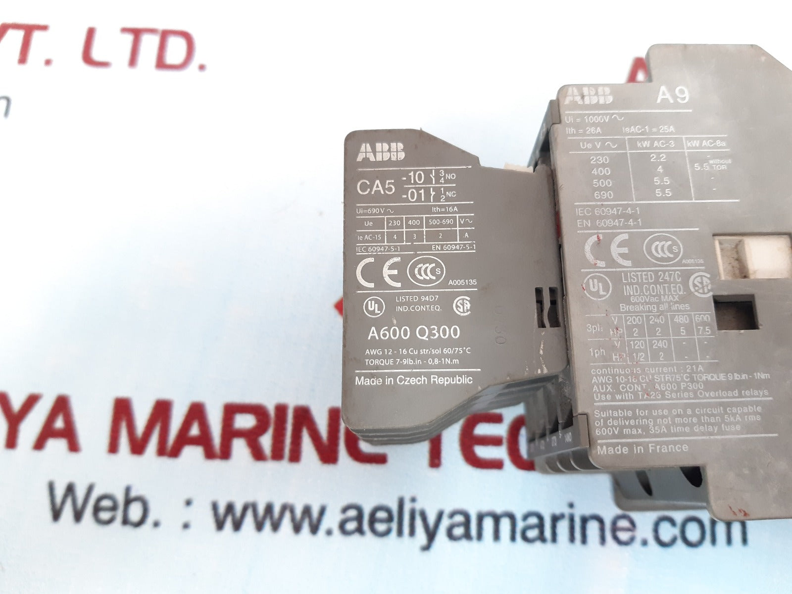 ABB A9/CA5-01 Auxiliary Contactor 26A 1000V – Aeliya Marine Tech