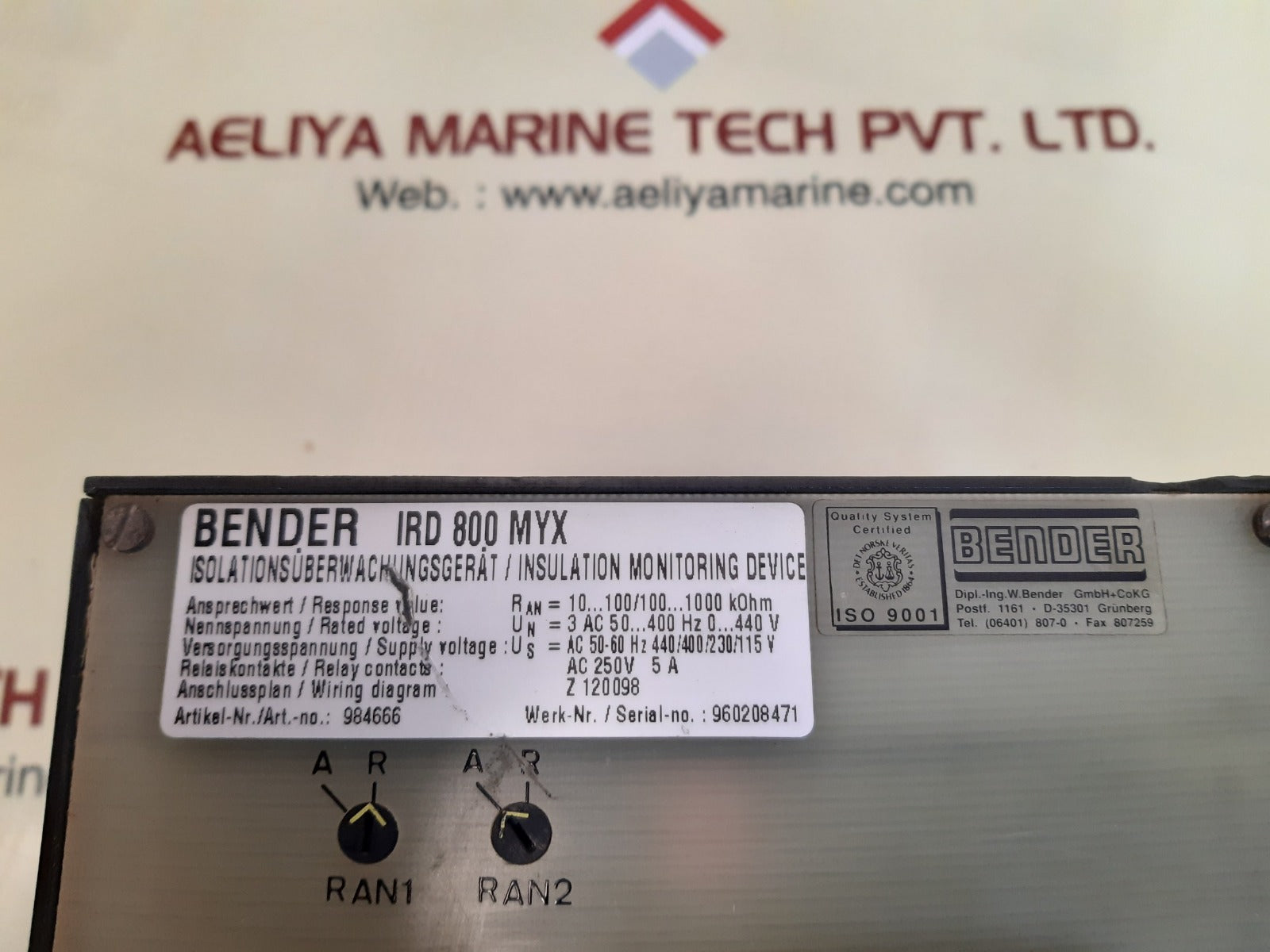 Bender ird 800 myx isolation monitoring device – Aeliya Marine Tech