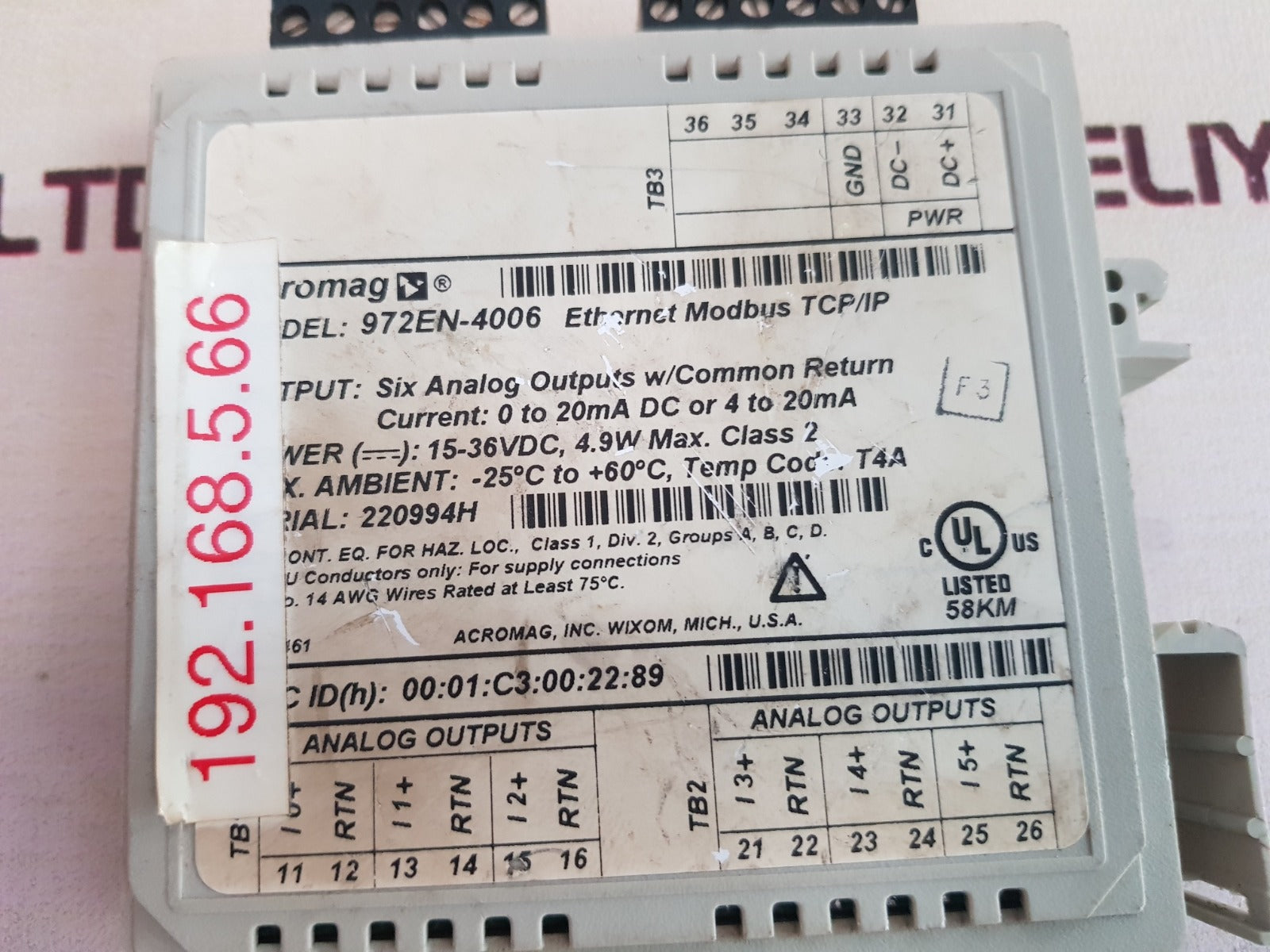 Acromag 972en-4006 ethernet modbus tcp/ip dc current output module – Aeliya Marine Tech