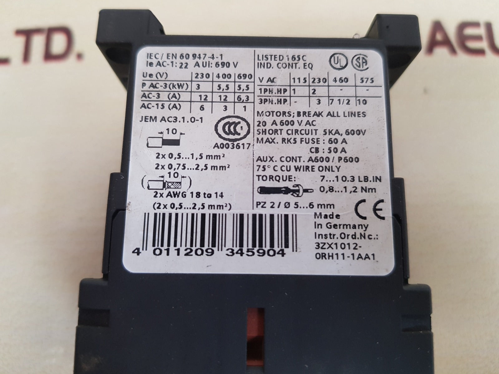 Siemens sirius 3rt1017-1ak61 contactor – Aeliya Marine Tech