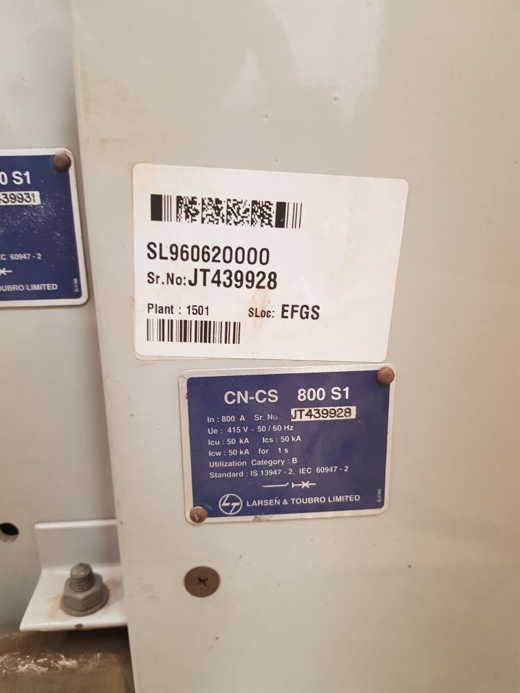 Larsen & Toubro 800Amp Cn-cs 800 S1 Circuit Breaker 415V 50/60Hz ...