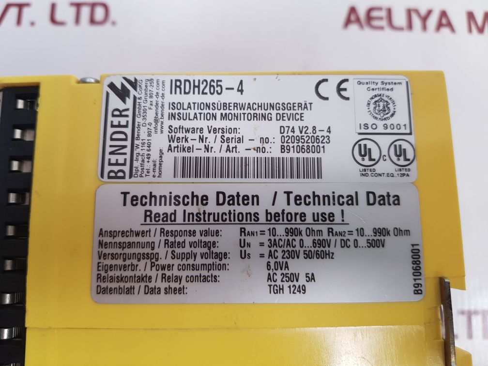 Bender Irdh265-4 A-isometer Series 260 Insulation Monitoring Device ...