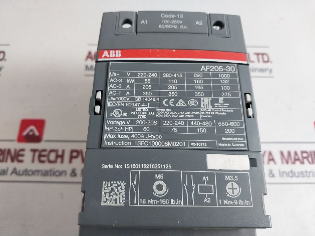 Abb Af205-30 Contactor 100-250V 50/60Hz D.C. – Aeliya Marine Tech