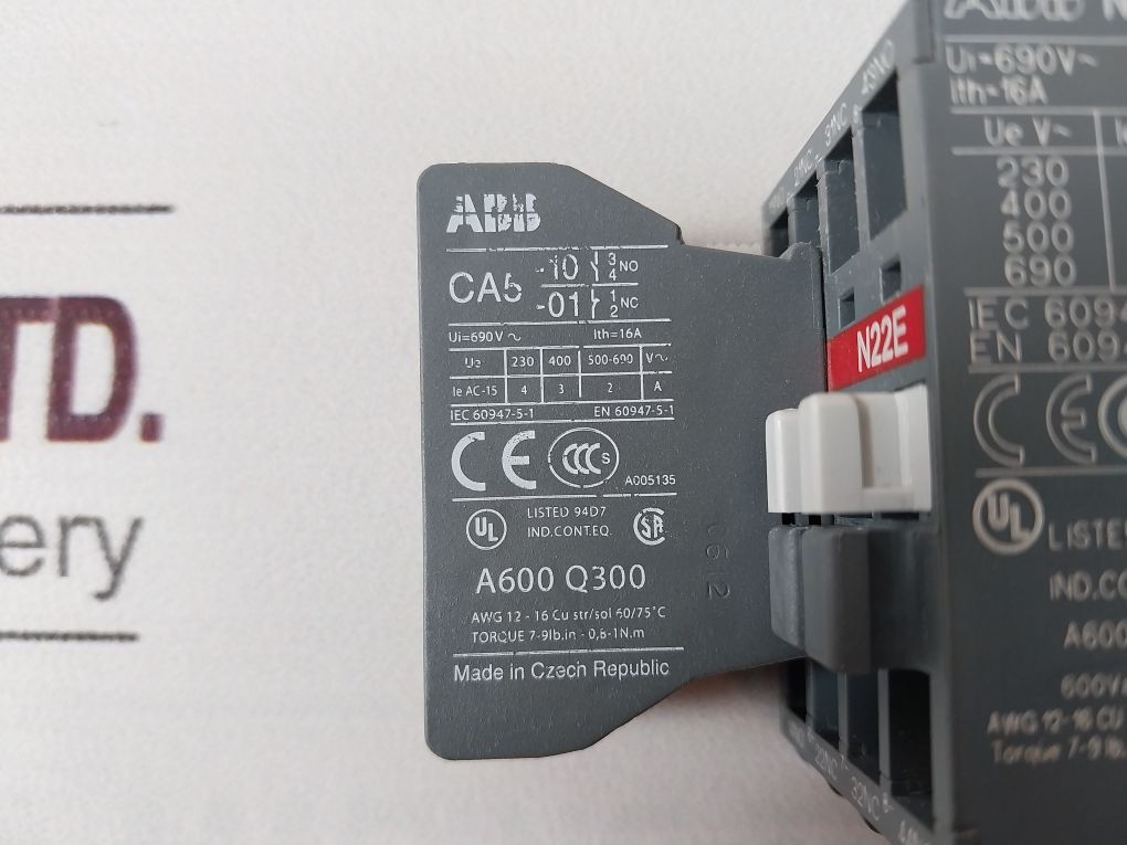 Abb N22E Contactor Relay With Ca5-10,Ca5-01 Auxiliary Contact – Aeliya Marine Tech