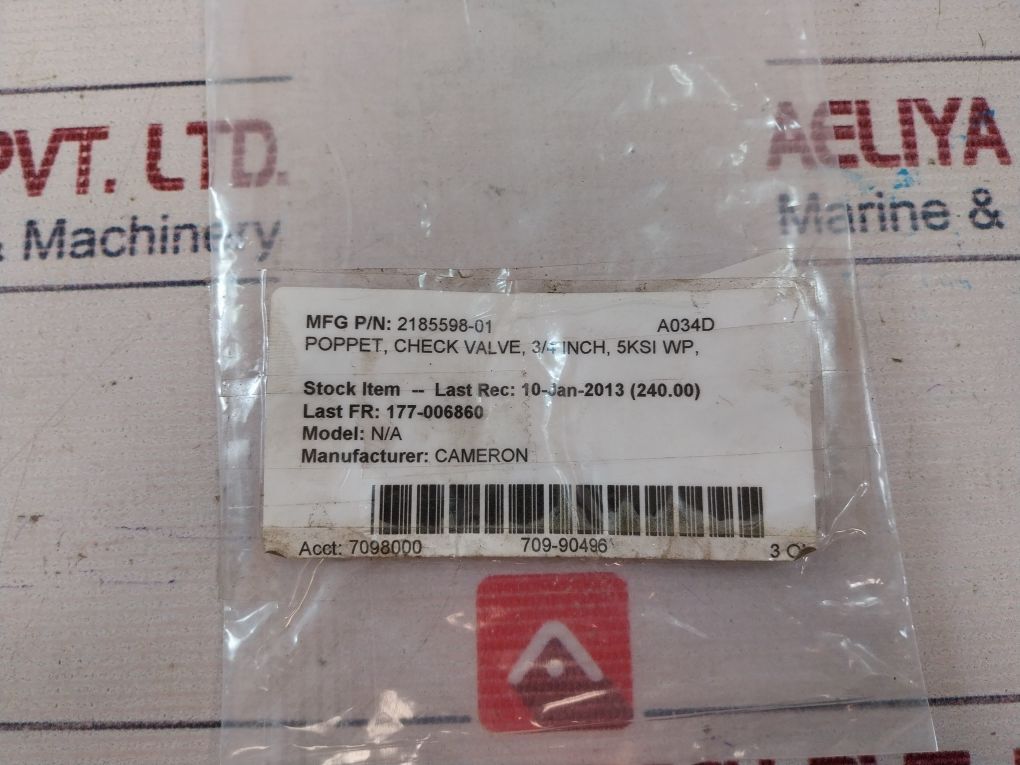 Cameron 2185598-01 Poppet Check Valve – Aeliya Marine Tech