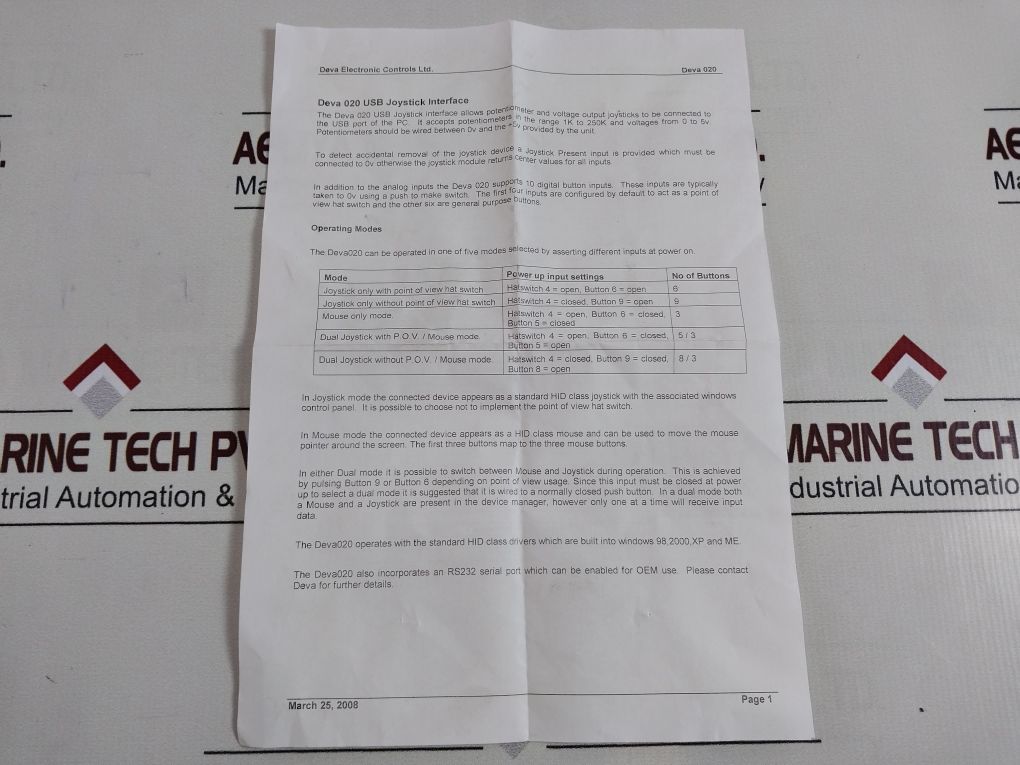 Deva 020 Usb Joystick Interface – Aeliya Marine Tech