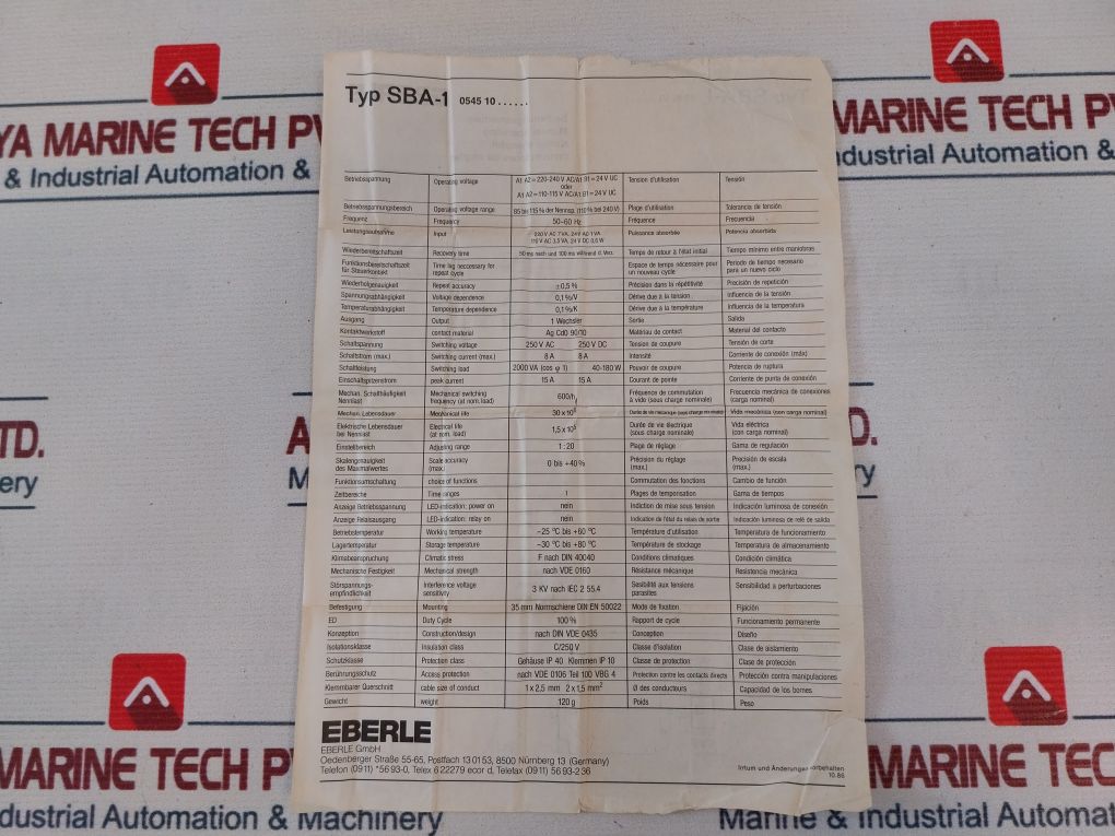 Eberle Sba 1 Time Relay – Aeliya Marine Tech