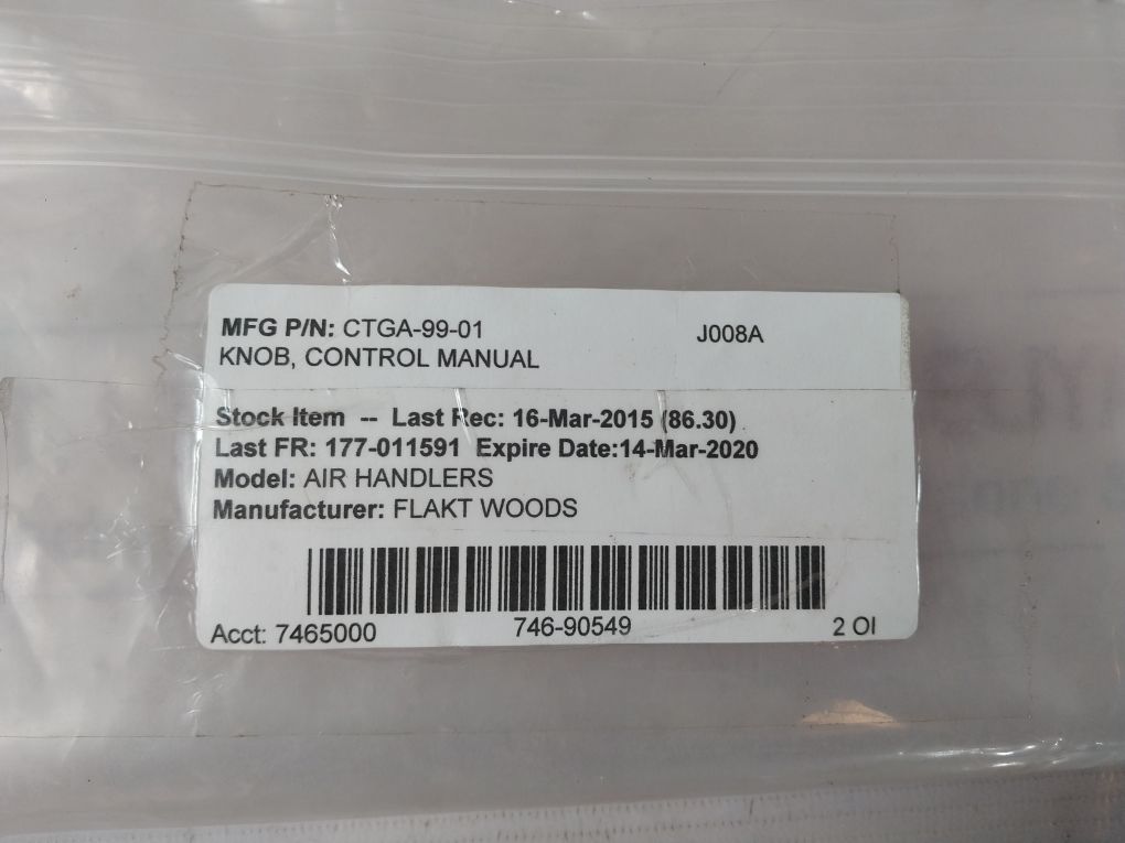 Flakt Woods Ctga-99-01 Knob Control Manual Air Handlers – Aeliya Marine Tech