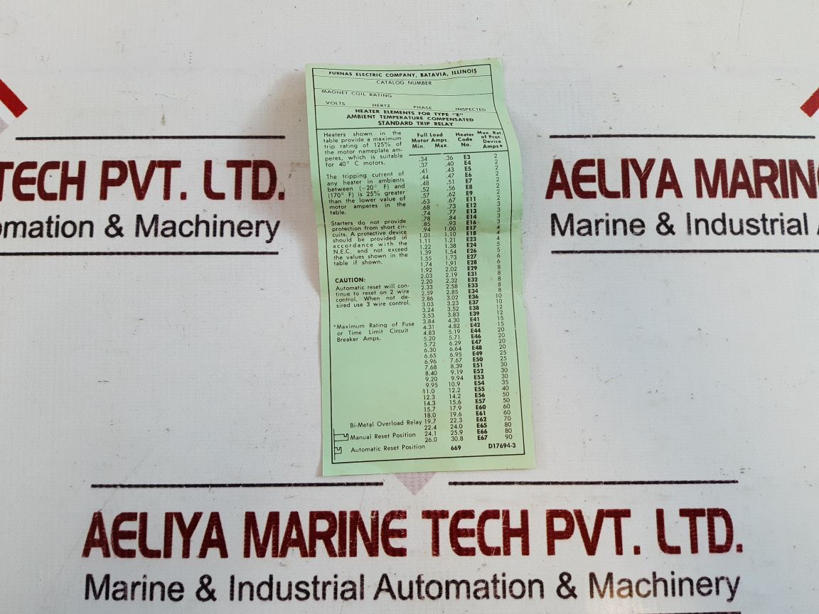 Furnas Electric 48Da18Aa4 Overload Relay – Aeliya Marine Tech