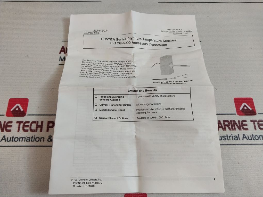 Johnson Controls Tep-j000000(B) Platinum Temperature Sensors 100 Ohm Pt ...