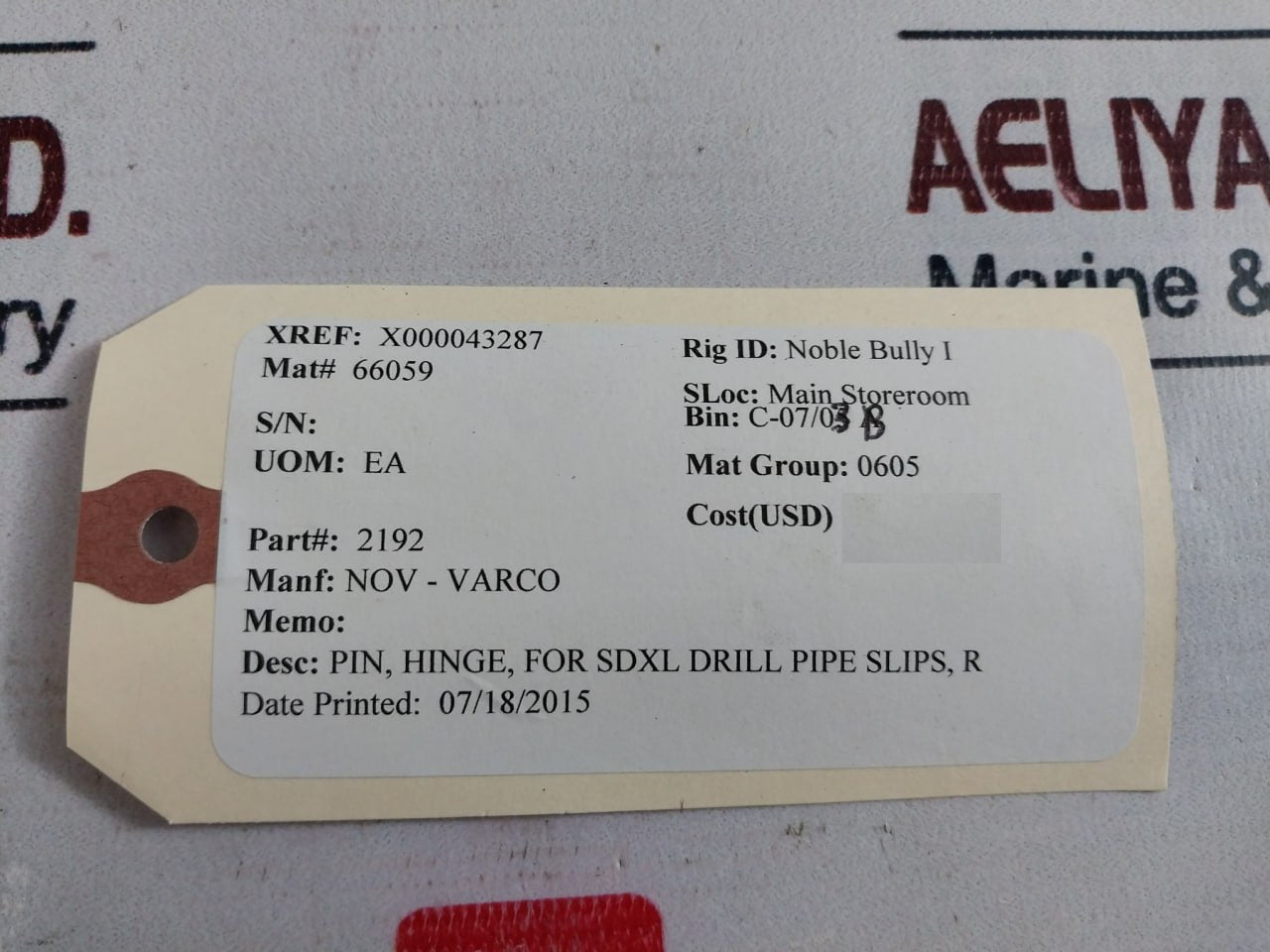 Nov-varco X000043287 Hinge Pin For Sdxl Drill Pipe Slips R 2192 ...