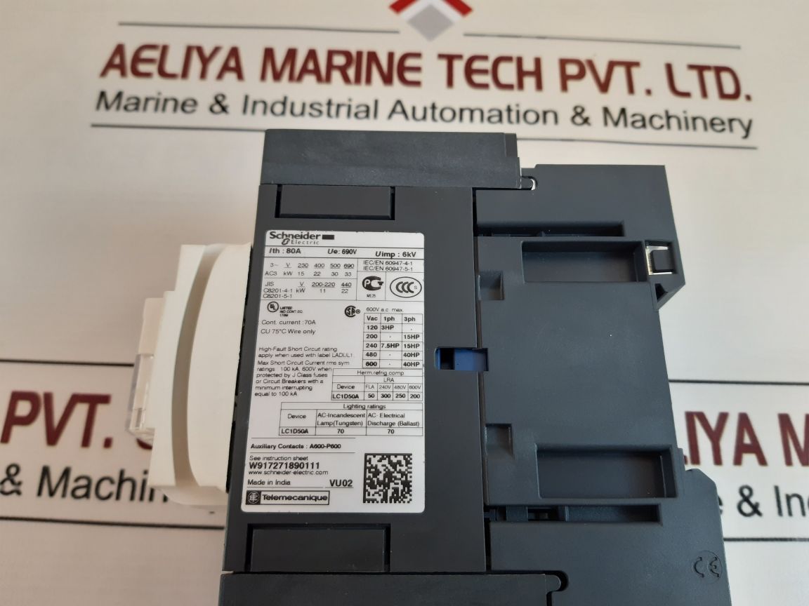 Schneider Electric Lc1D50A 3-pole Contactor 440V-50A-24V Ac Coil ...