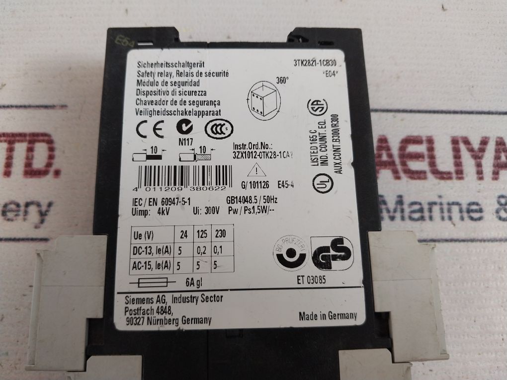 Siemens 3Tk2821-1Cb30 Safety Relay 24V Ac/Dc – Aeliya Marine Tech