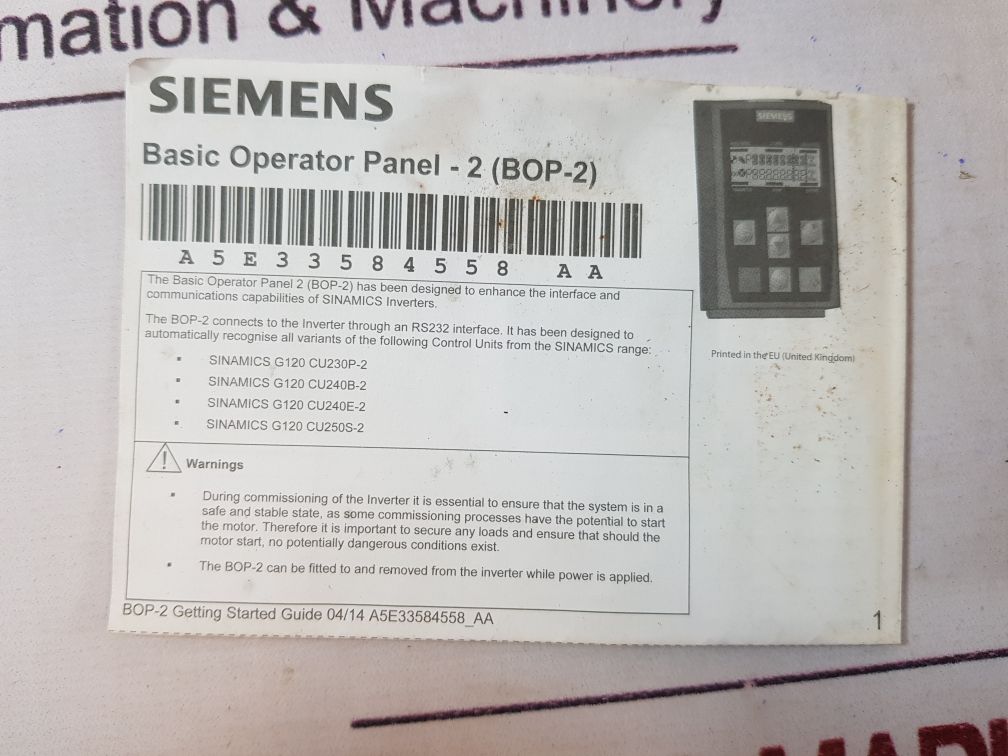Siemens Sinamics Bop-2 Operator Panel 6Sl3255-0Aa00-4Ca1 – Aeliya ...