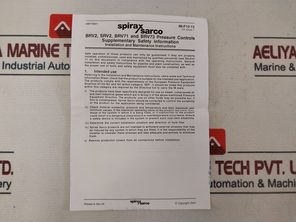 Spirax Sarco Brv2S Pressure Reducing Valve – Aeliya Marine Tech