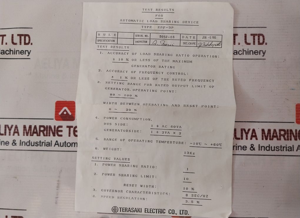 Terasaki Electric Epf-3P Automatic Load Sharing Device – Aeliya Marine Tech